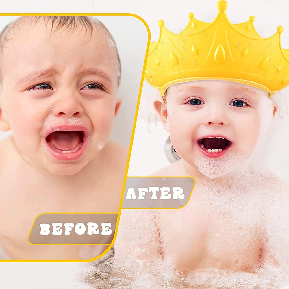Baby Shower Cap Shield,Adjustable Toddler Waterproof Shampoo Hat for Children, Funny Waterproof Visor & Elastic Ring Hat (3Pcs-(Yellow+Blue+Pink))