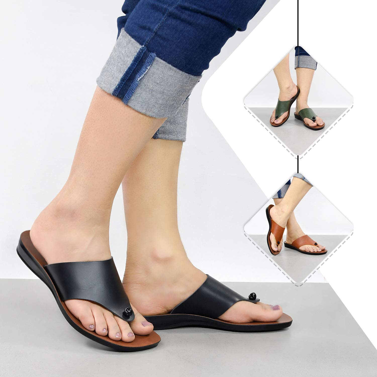 Aerosoft Lilac Orthotic Comfortable Split-Toe Flat Slide Casual Summer Vacation Essentials Arch Support Flip Flop Sandals for Women (US 7, Lilac Black)