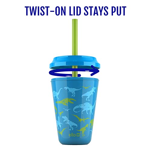 Ello Kids Plastic Reusable Color Changing Cups with Twist on Splash-Proof Lids and Straw, BPA Free, Dishwasher Safe, 12oz, Rainforest, 4 Pack
