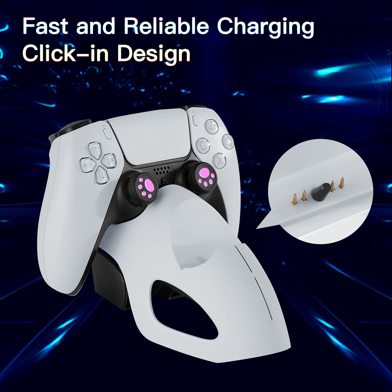 KINVOCA PS5 Controller Charger Station, High-Speed Charging Station for DualSense with LED Indicator, Charging Dock for PlayStation 5 Controllers - White