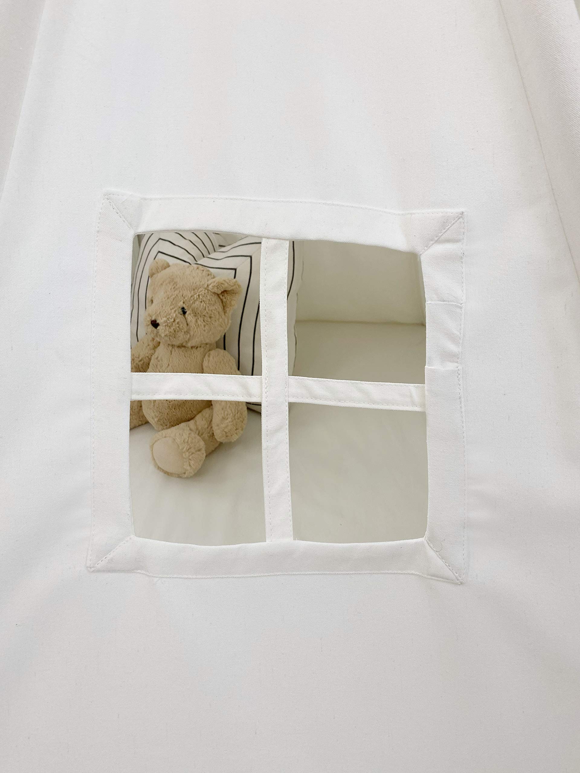 Domestic Objects | Play Tent Bed Canopy | Teepee for Mattress | 100% Cotton Canvas | Premium Quality (Crib/Cot No Door) (White)
