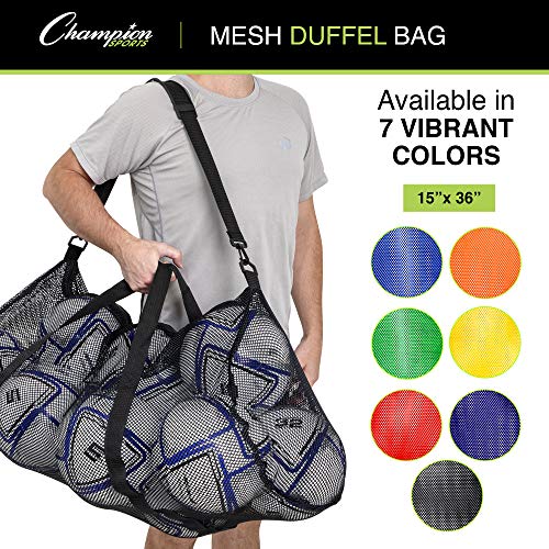 Champion Sports Mesh Duffle Bag with Zipper and Adjustable Shoulder Strap, 15β x 36β, Black - Multipurpose, Oversized Gym Bag for Equipment, Sports Gear, Laundry - Breathable Mesh Scuba and Travel Bag