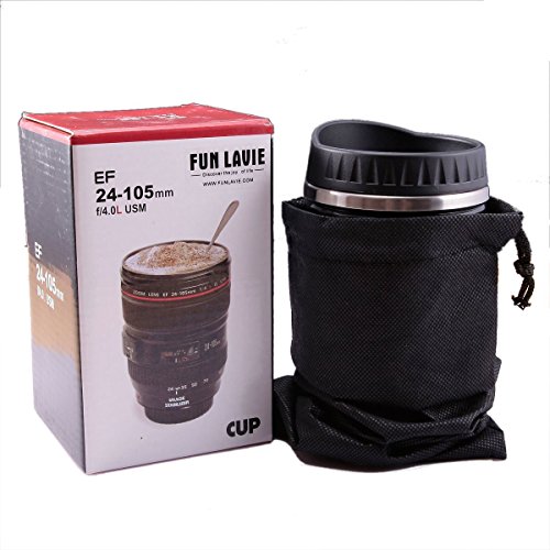 FUNLAVIE Camera Lens Mug Travel Coffee Mug Novelty Birthday Gifts for Women Men