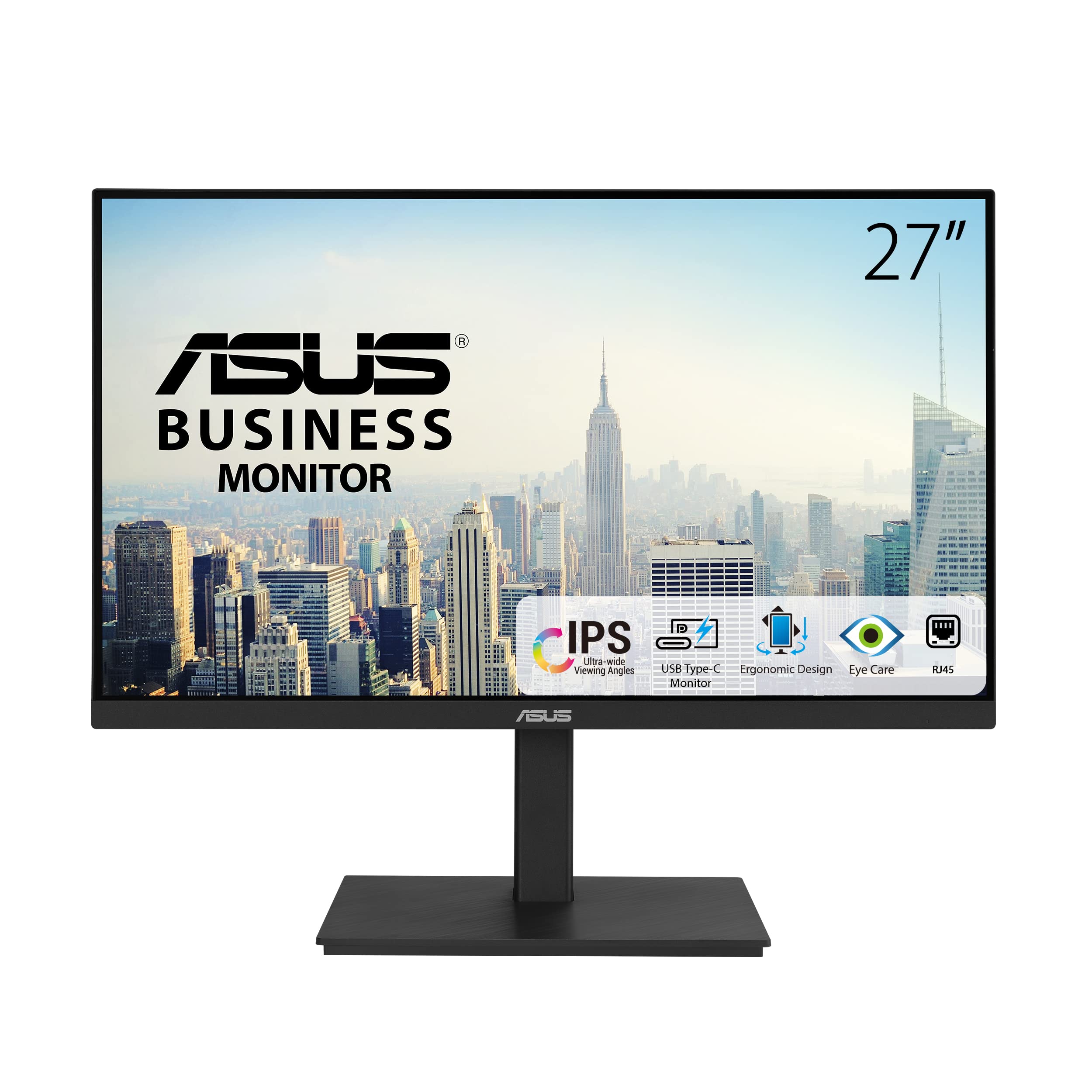 ASUS 27β 1080P Docking Monitor (VA27ECPSN) β Full HD, IPS, 75Hz, Adaptive-Sync, Speakers, Eye Care, Low Blue Light, Flicker Free, RJ45, USB-C, DisplayPort, HDMI, Height Adjustment, VESA Wall Mountable