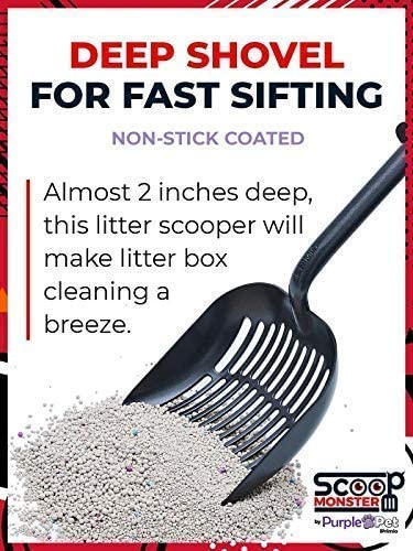 iPrimio Scoop Monster Cat Litter Scooper with 17 Inch Long Handle and Soft Grip - Easy Cleaning Litterbox - Modern Scooper Holder -Works with All Metal and Plastic Scoopers