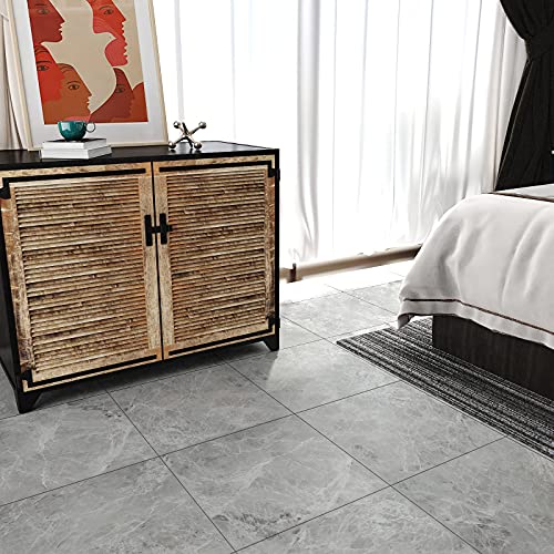 CHICHOME 16-Pack 12x12 Inch Grey Peel and Stick Floor Tile Bathroom Waterproof Marble Vinyl Flooring Tiles Self Adhesive Removable Kitchen Stick Floor Tiles Decorative for Bedroom Basement Floor