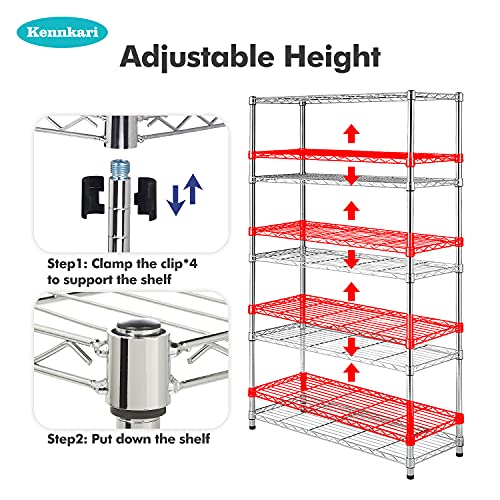 Kennkari 36“ × 14” Free Standing Shelving Unit, 5-Tier Adjustable Metal Shelf Organizer Rack for Pantry/Laundry/Kitchen/Dorm, Wire Storage Shelves (Silver)