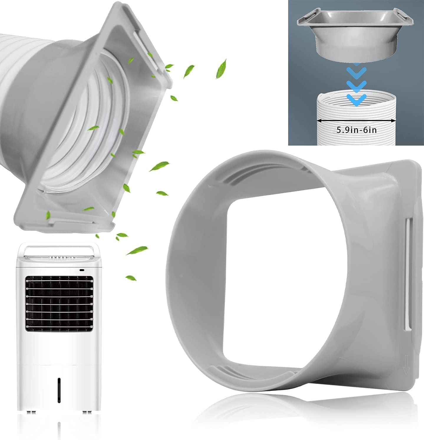 5.9 inch / 6 inch Portable Air Conditioner Exhaust Hose Coupler,Coupling,Window Adapter,A/C Unit Tube Connector Mobile Air Conditioning Accessories(Square to Round)