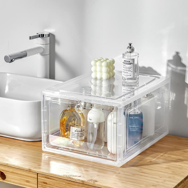 ANIMEWRLDS 6-Pack Clear Shoe Box Containers with Air Ventilation & Magnetic Door | Stackable, Durable, Transparent Storage for Sneakers, Heels, Boots, Bags & Fits up to Maximum Size of US12 (White)