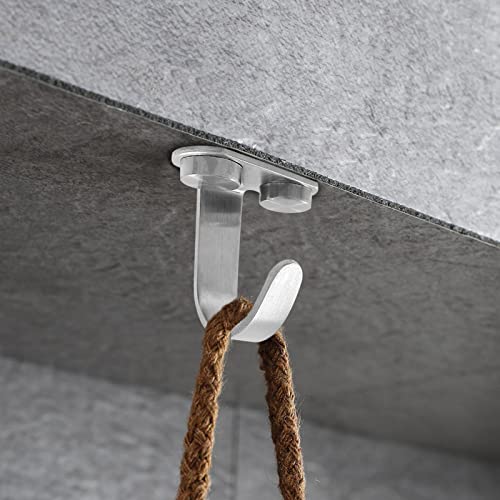 Cionyce 6 PCS Stainless Steel Screws Mount Ceiling Hooks, Brushed Nickel Towel Hook Heavy Duty Robe Clothes Hook, Under-Shelf Coat Hook Hanger for Bathroom Kitchen Cabinet