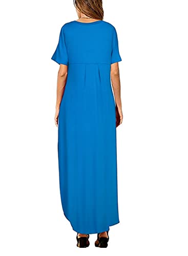 Arolina Women's Summer Maxi Dress Short Sleeve V Neck Casual Loose Long Beach Split Dresses with Pockets Acid Blue