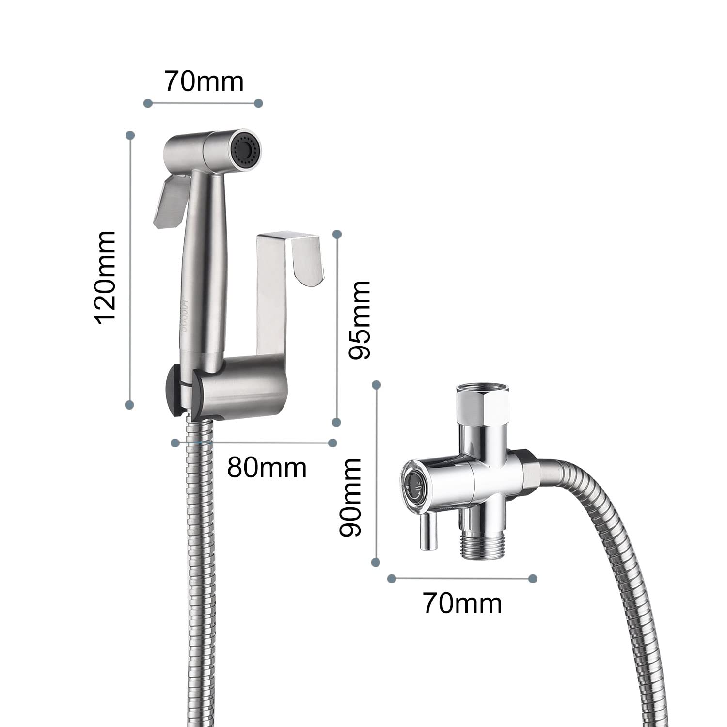 BlitzBite Handheld Bidet Sprayer,Toilet or Wall Mounted leaking Hose, Multi-function Shower 304 Stainless Steel Material with Bidet Hose Feminine Wash, for Baby Pets Wash, Silver