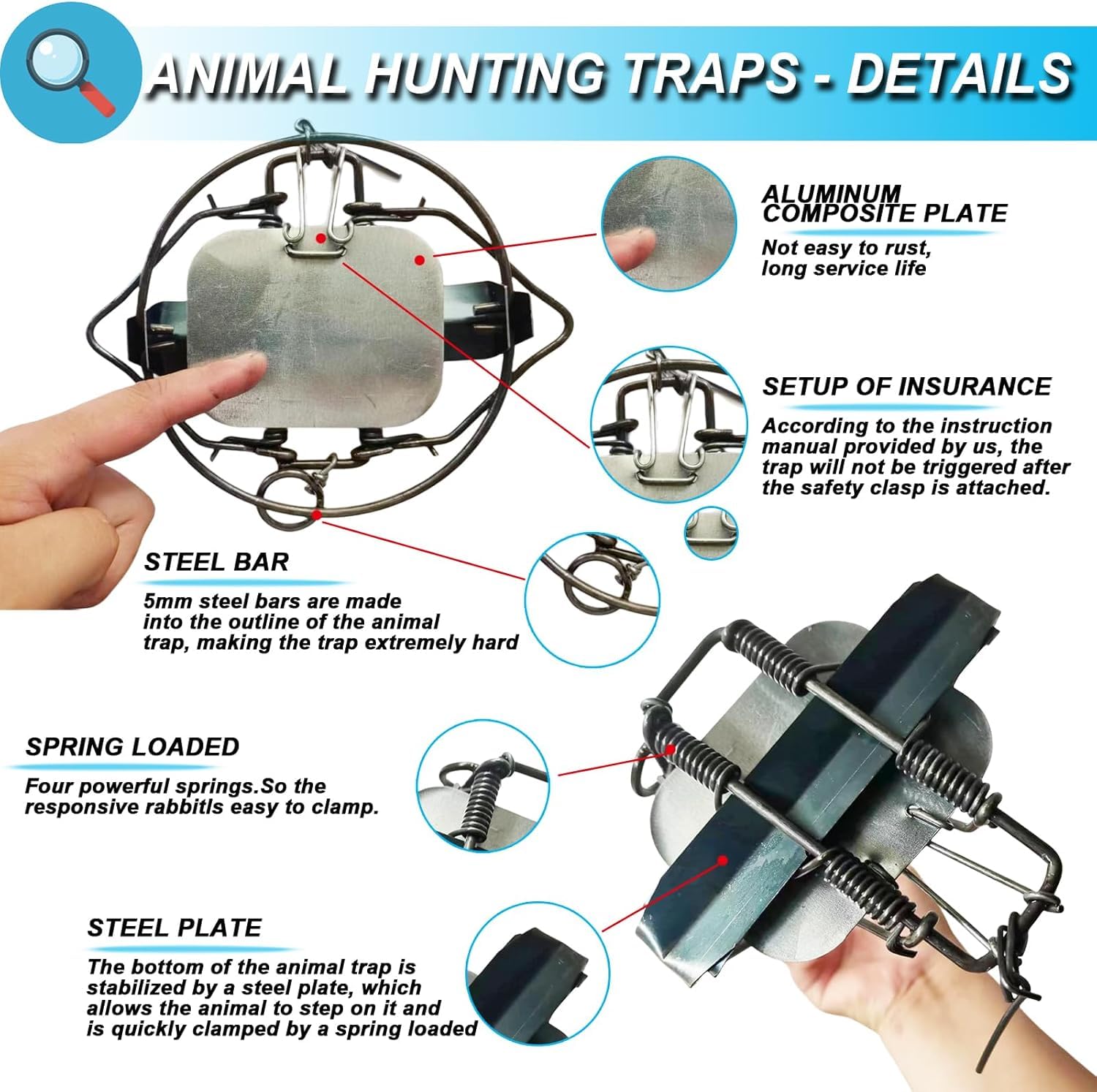 ππ§π’π¦ππ₯ ππ«ππ© 2 Packer Reusable Spring Traps Outdoor Traps are Responsive and efficientEasy to placeSuitable for a Variety of terrains Such as lawnsWoodsGardens (7in-2packer)