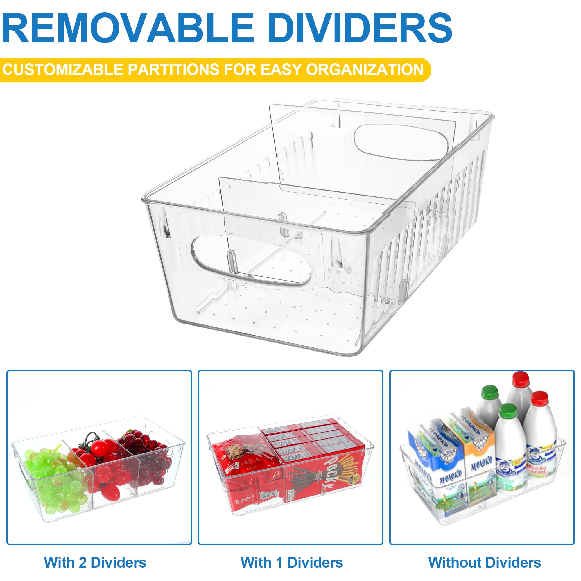 8pcs Refrigerator Organizer Bins with Lids - Clear Plastic Storage Bins, Stackable Food Fridge Organizers with Cutout Handles, Fruit Vegetable Storage Containers for Kitchen Pantry Organization