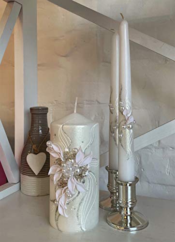 Magik Life Unity Candle Set for Wedding - Wedding Accessories for Reception and Ceremony - Candle Sets - 6 Inch Pillar and 2 10 Inch Tapers - Decorative Pillars White