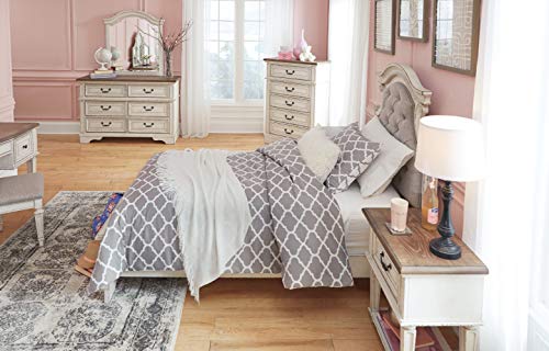 Signature Design By Ashley Realyn Twin Upholstered Tufted Cottage Headboard, Vintage White