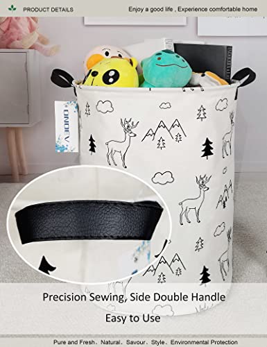 ONOEV Round Fabric Storage Bin,Decorative Basket,Organizer Basket with Handles,for Clothes Storage,books and sundries(Forest deer), 19.7inch(H) x 15.7inch(D)