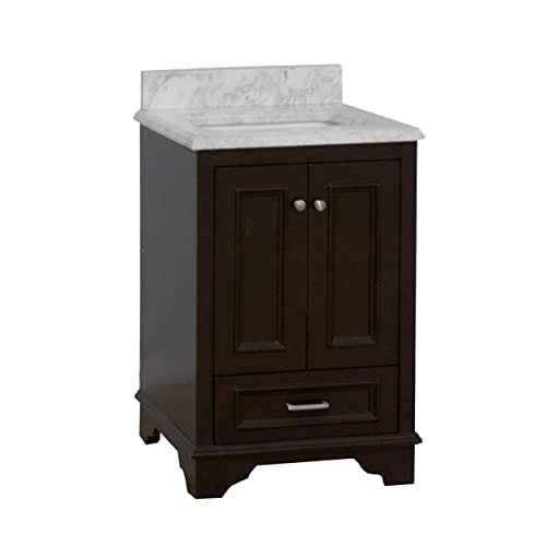 Nantucket 24-inch Bathroom Vanity (Chocolate/Carrara): Includes Chocolate Cabinet with Authentic Italian Carrara Marble Countertop and White Ceramic Sink