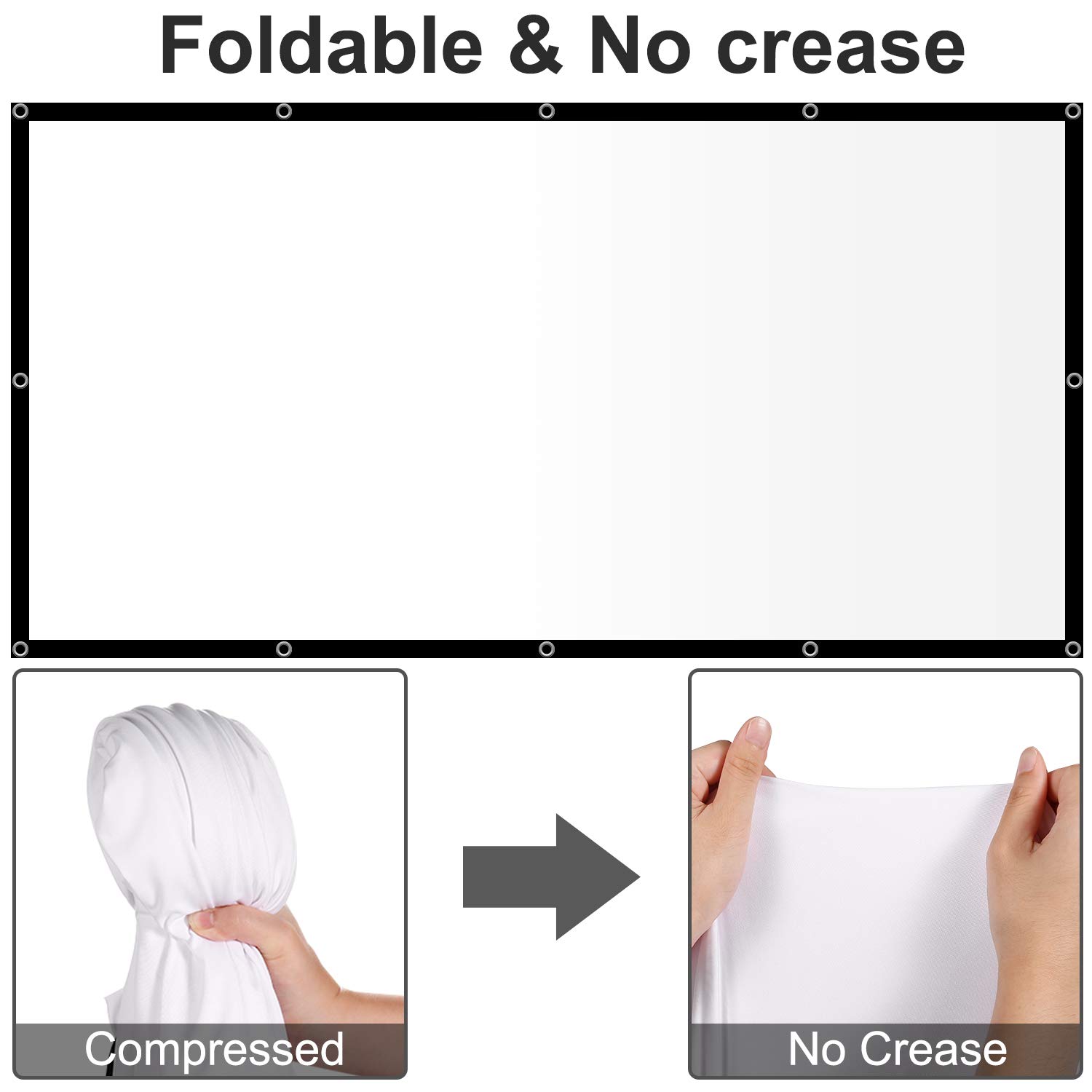 60 inch Projector Screen, 16:9 HD 4K Foldable No Crease Portable Video Projection Movie Screen Grommets for Outdoor Indoor Home Theater