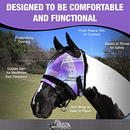 Kensington Fly Mask with Fleece Trim for Horses β Protects Face and Eyes from Flies and Sun Rays While Allowing Full Visibility β Breathable and Non Heat Transferring, Medium, Lavender Mint