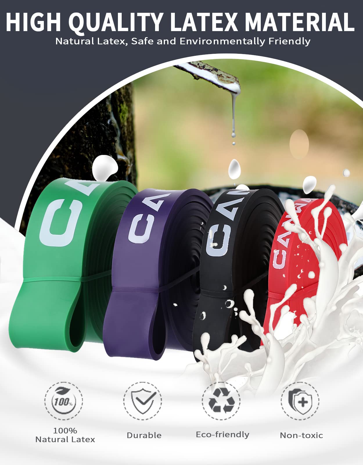 CANWAY Pull Up Assistance Bands, Resistance Bands Set Workout Stretch Fitness Bands, Heavy Duty Exercise Bands for Body Working Out,Powerlifting,Training, Set of 4, with Instruction Guide,Carrying Bag