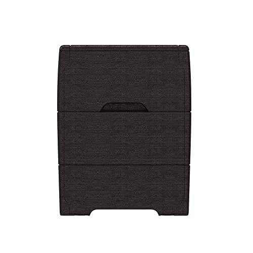 DuraMax 71 Gallon Outdoor Furniture Organizer Storage Box Bench with Wheels and Side Handling Grip for Patio, Deck, and Garden, Brown
