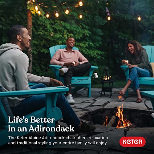 Keter Alpine Adirondack 2 Pack Resin Outdoor Furniture Patio Chairs with Cup Holder-Perfect for Beach, Pool, and Fire Pit Seating, Teal