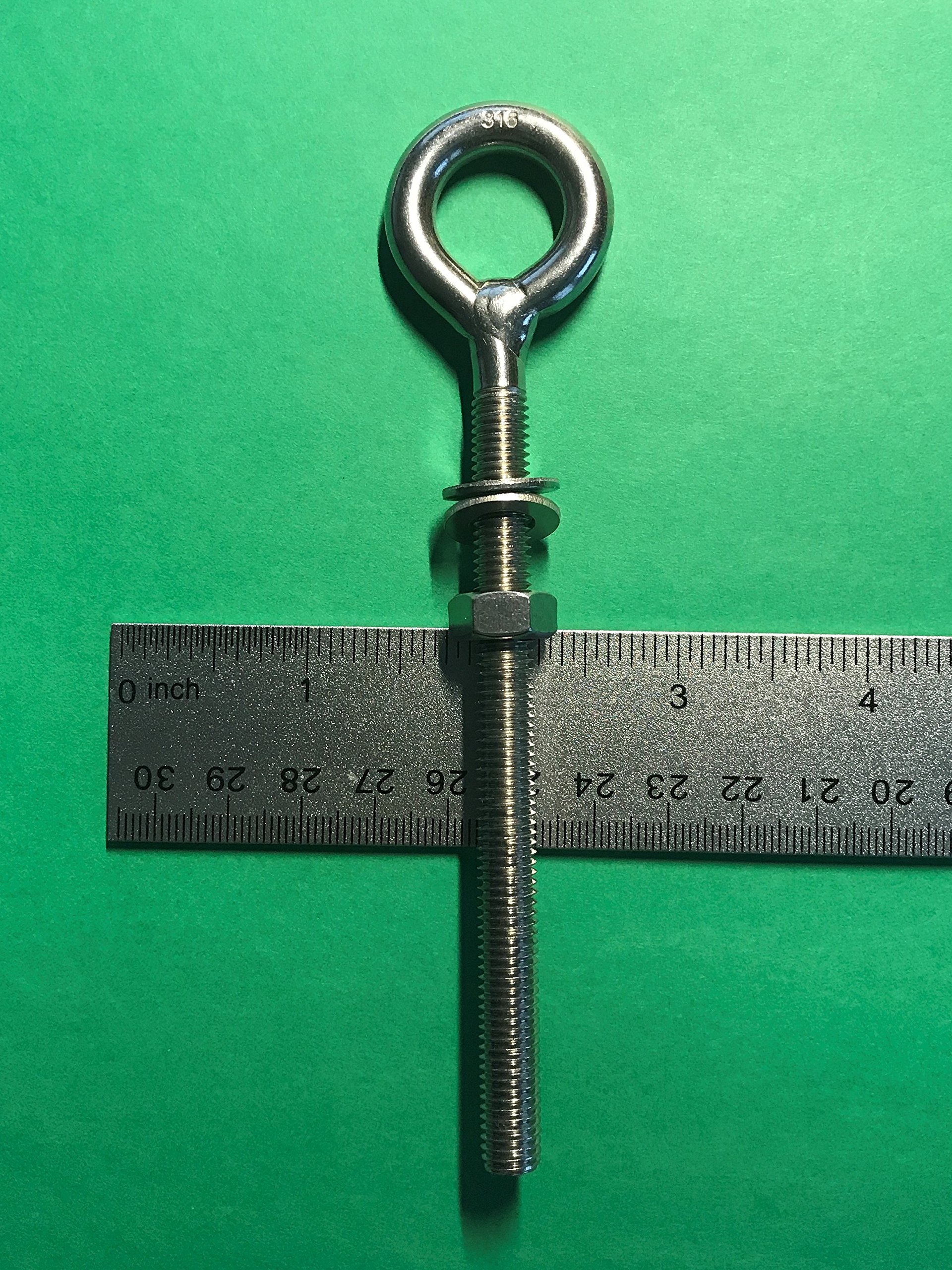 US Stainless 2 Pieces Stainless Steel 316 M8 Eye Bolt 8mm x 100mm Marine Grade Pitch of 1.25