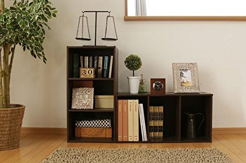 IRIS USA 3-Tier Modular Open Cubby Storage Shelf, Sturdy Storage Bookshelf Cabinet for Living Room Bedroom Guest Room Office Dorm Room Kids Room and Bathroom, Brown Oak