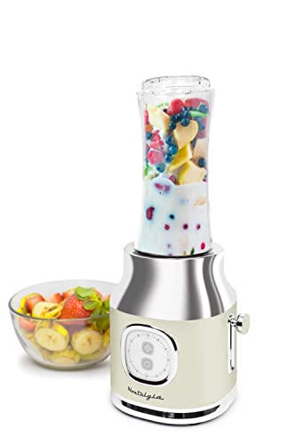 Classic Retro Electric Pulse Blender, 1 Liter Glass Pitcher, Includes Tritan Personal Travel Bottle With Lid And Storage Container, High Power 300 Watts Crushes And Pulverizes Ice Cubes