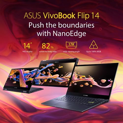 ASUS Newest Thin and Light VivoBook, 14 HD Touchscreen 2-in-1 Laptop, 4GB RAM, 128GB (64G SSD+64G MSD), Intel Celeron Processor, Type-C,HDMI, Microsoft 365 Personal 1-Year, Windows 11 S
