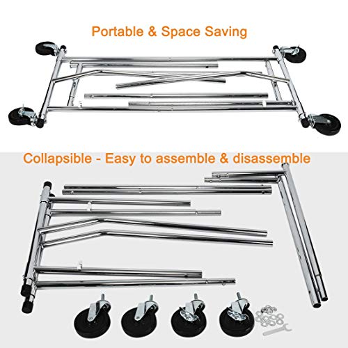 HOKEEPER 250 Lbs Load Capacity Clothes Hanging Garment Racks Portable Heavy Duty Commercial Grade Clothing Rack with Wheels, Chrome Finish