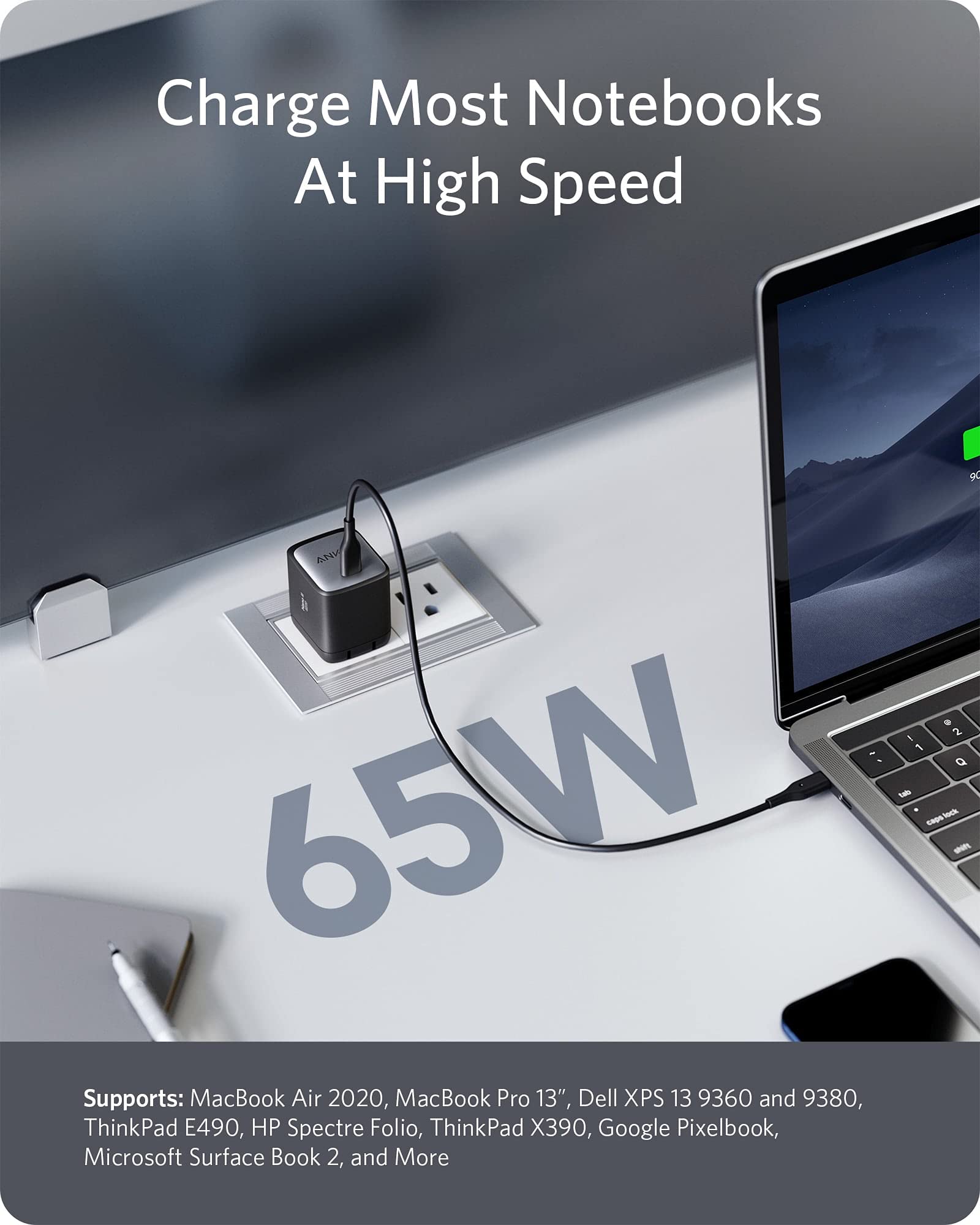 Anker 543 USB C to USB C Cable (100W 6ft), USB 2.0 Bio-Based Charging Cable & Anker USB C Charger, 715 Charger (Nano II 65W), GaN II PPS Fast Compact Foldable Charger (Phantom Black)