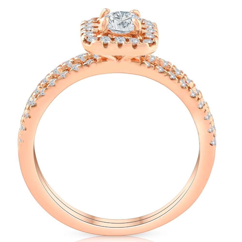 5/8 Ct TDW Diamond Cushion Halo Engagement Wedding Ring Set Rose Gold - Size 4