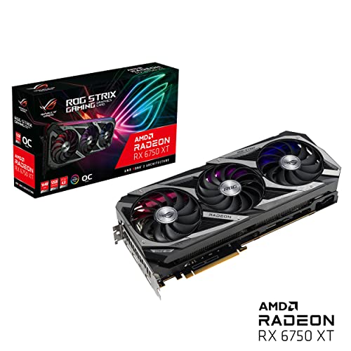 ASUS ROG Strix AMD Radeon RX 6750 XT OC Edition Gaming Graphics Card (AMD RDNA 2, PCIe 4.0, 12GB GDDR6, HDMI 2.1, DisplayPort 1.4a, Axial-tech Fan Design, 2.9-slot, Super Alloy Power II, GPU Tweak)