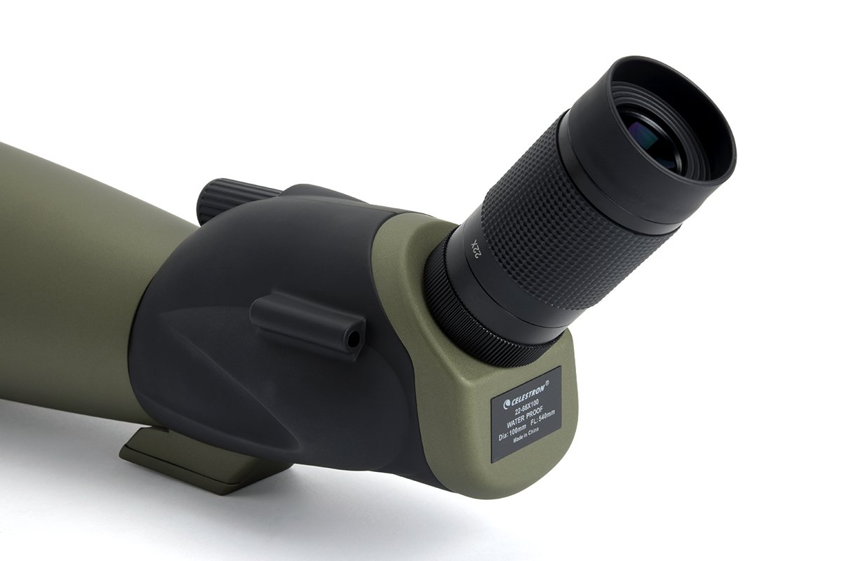 Celestron – Ultima 100 Angled Spotting Scope – 22 to 66x100mm Zoom Eyepiece – Multi-Coated Optics for Bird Watching, Wildlife, Scenery – Includes Soft Carrying Case & Heavy-Duty Altazimuth Tripod