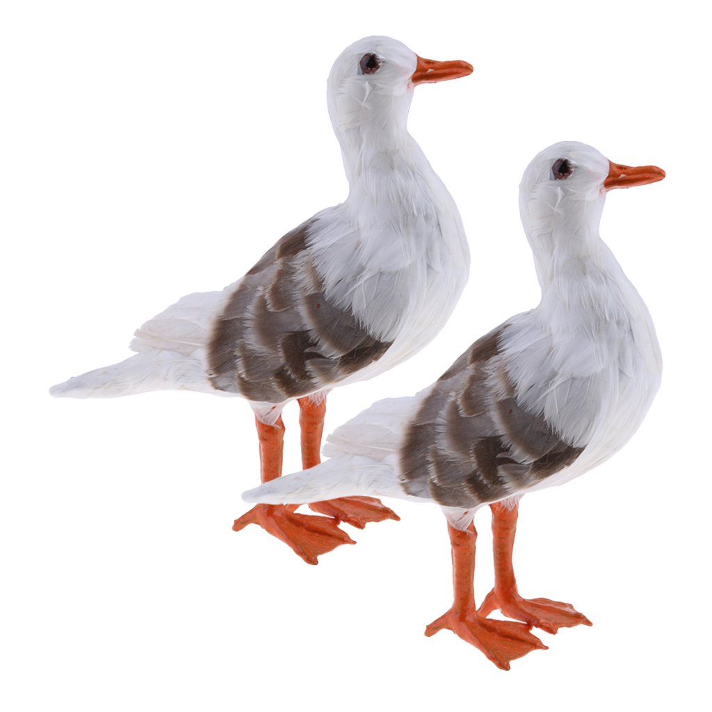 Baoblaze 2Pcs Realistic Seagull Bird Home Garden Decoration Artificial Feathered