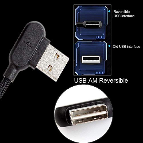 USB 90 Degree Right Angle Design Gaming LED Nylon Braided Sync Charge Double Size USB Reversible Data 6FT/1.8M Cable Compatible New Phone/Pad/Pod (3 Pack Black, 6FT)