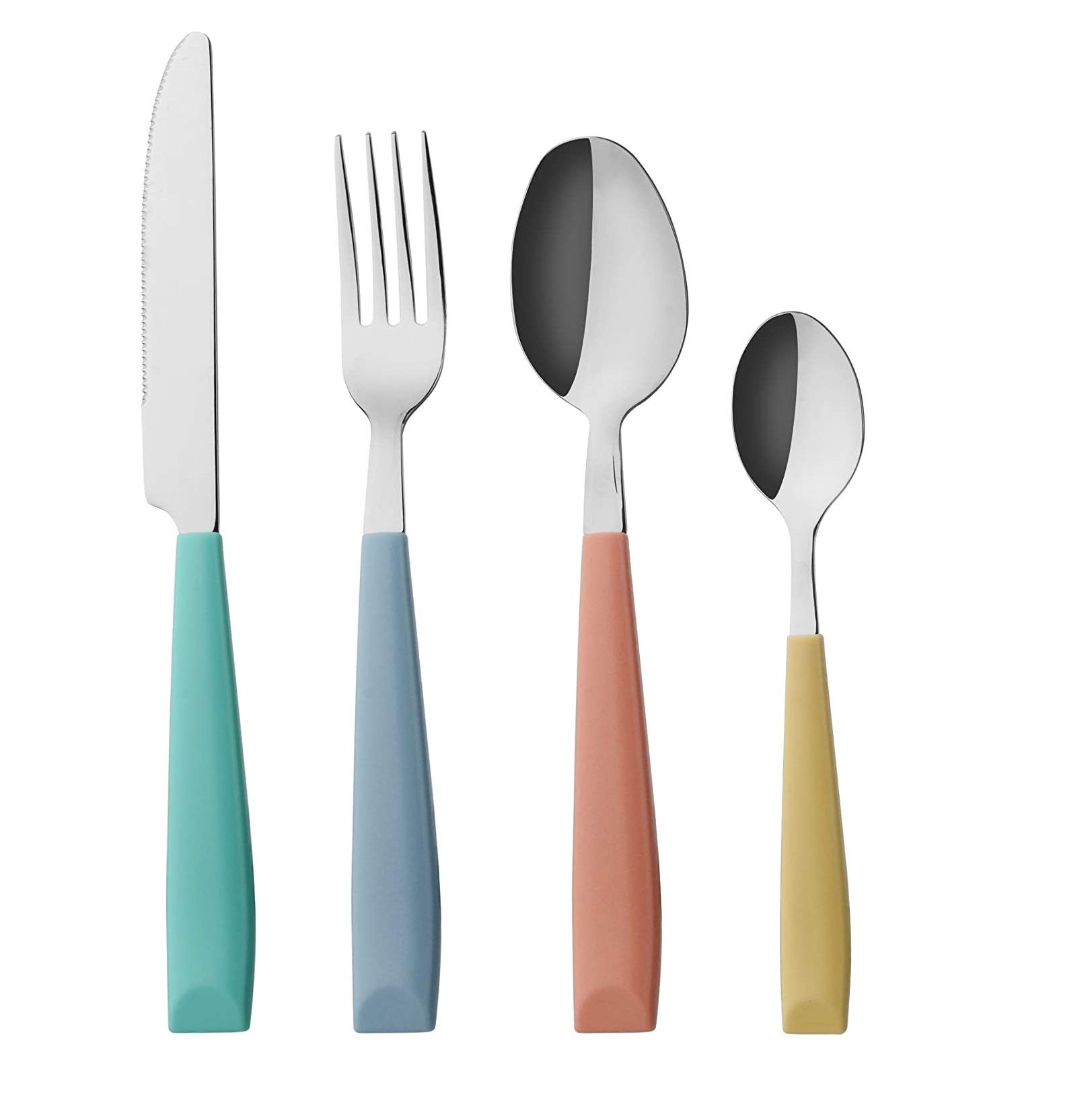 ANNOVA 24PCS Flatware Set Stainless Steel Silverware/Cutlery Set With Colored Handles Comfortable to Hold - Dinner Forks, Dinner Knives, Dinner Spoons, Dessert Spoons - (Mix Color)