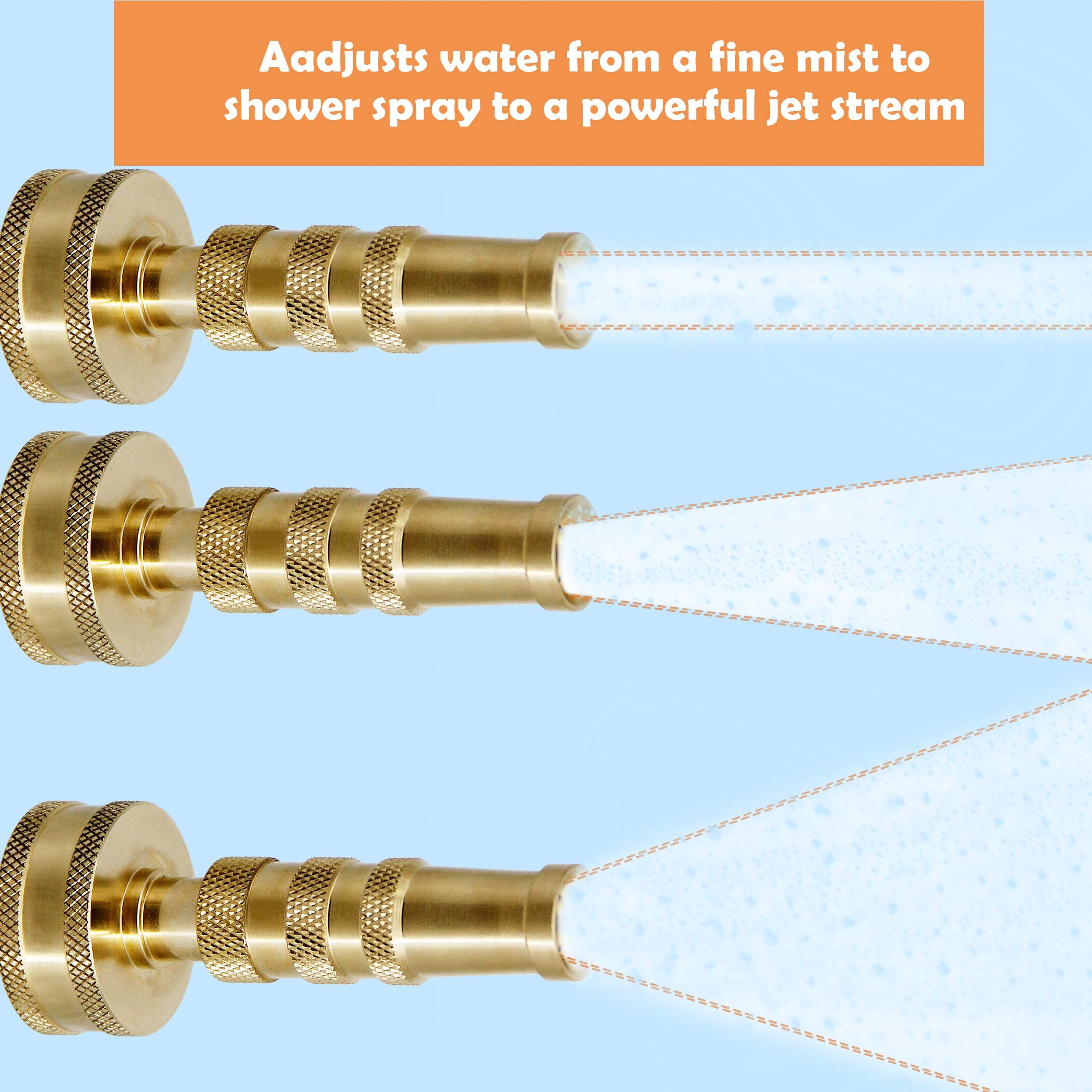 ATDAWN Brass Hose Nozzle, Heavy-Duty Brass Adjustable Twist Hose Nozzle, 2 Pack (3")