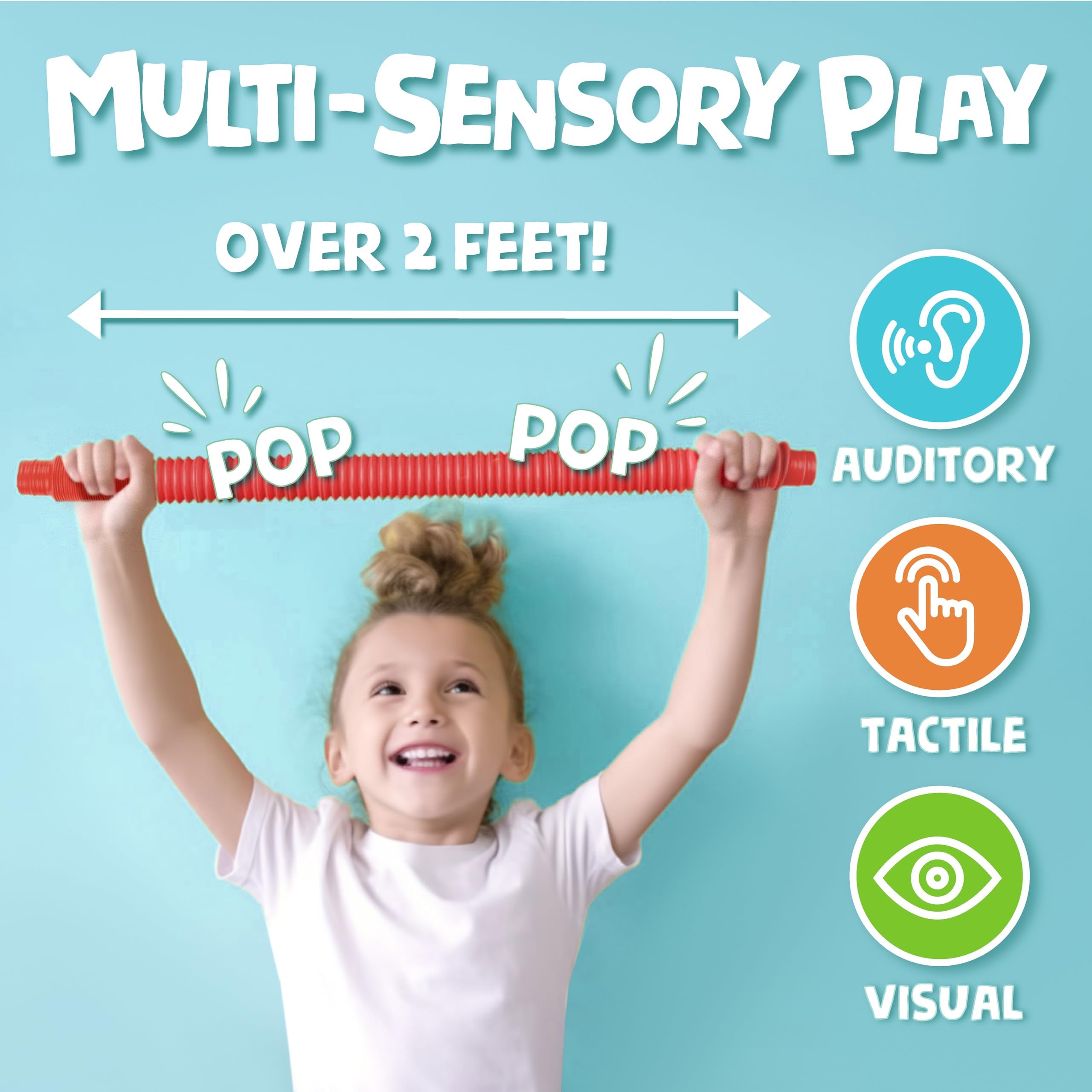 BUNMO Pop Tubes - Sensory Toys - Toddler Toys - Imaginative Play & Stimulating Creative Learning - Hours of Fun for Kids - Tons of Ways to Play - Non-Mouthable Toy 3+ - 30 Pack Large