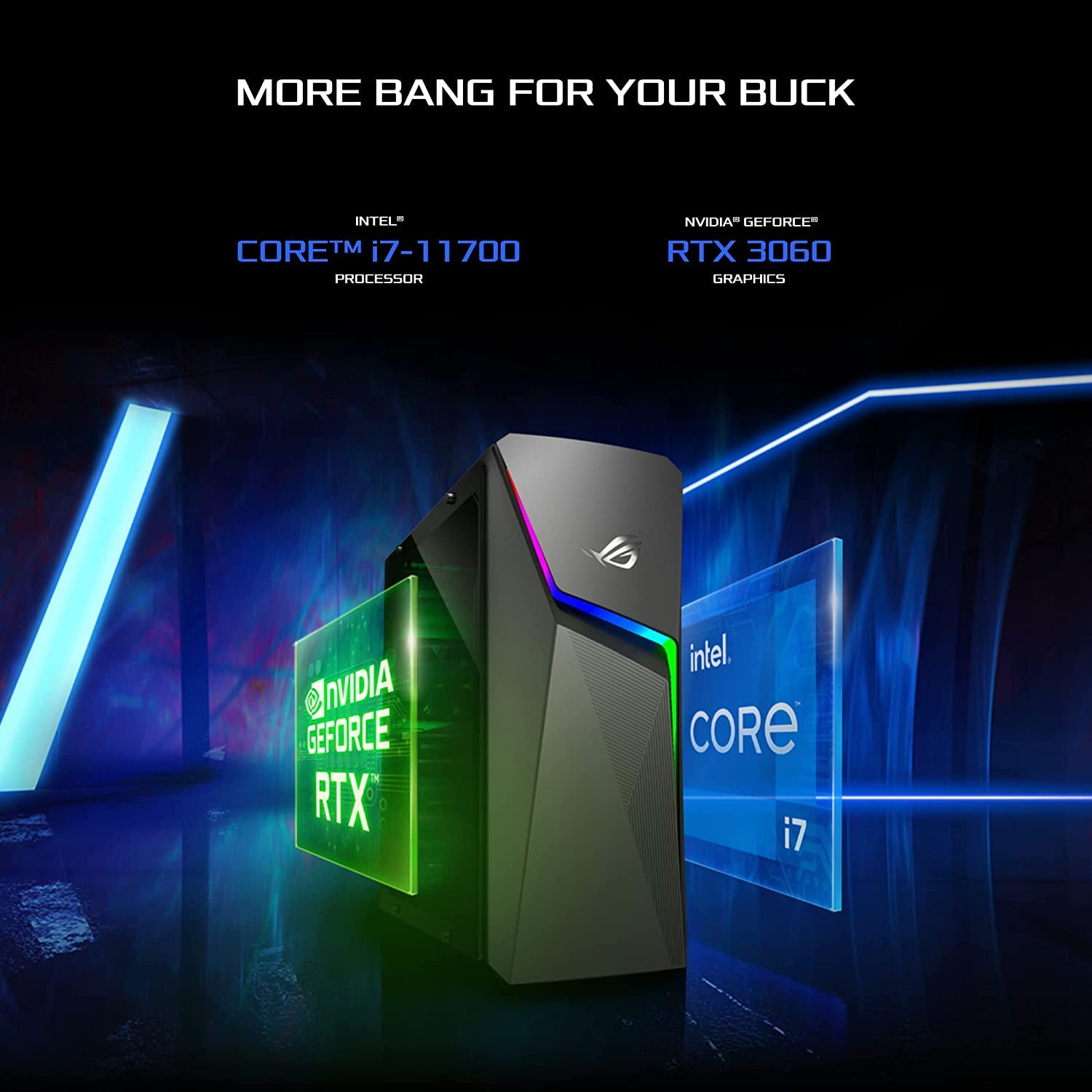 ASUS ROG Strix G10 Gaming Desktop PC, Intel Core i7-11700 Up to 4.9 GHz, NVIDIA GeForce RTX 3060, 32GB RAM, 2TB SSD, HDMI, Windows 11 Home, Bundle with JAWFOAL