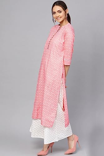 Chandrakala Women's Rayon Cotton,Printed kurti 3/4th Sleeve Straight Kurti Palazzo Set,X-Large,Pink (K227PIN4)