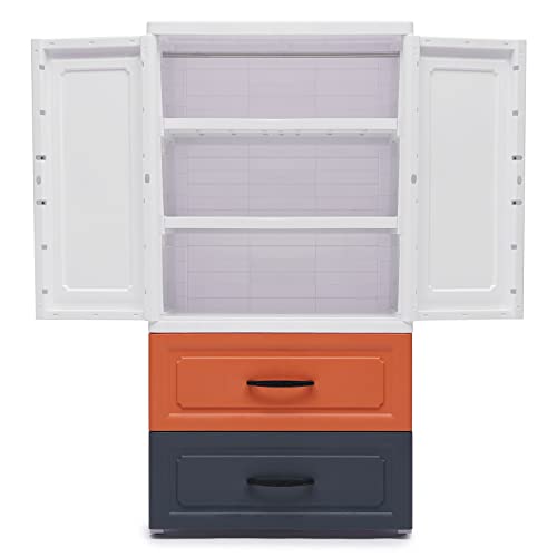 Plastic Drawers Dresser Rolling Plastic Storage Dresser Storage Cabinet on Wheels with 2 Large Drawers and Top 1 Large Cabinet (22.4"L x 15.7"D x 43.3"H)