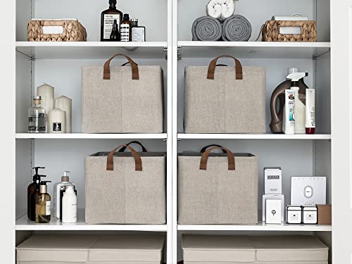 StorageWorks Storage Baskets for Shelves with Metal Frame, Canvas Storage Bins, Baby Gift Basket, Brown and Beige, 2-Pack