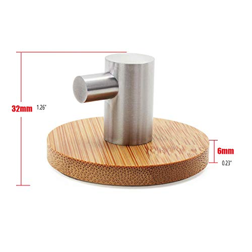 Chiloskit 2PCS Natural Bamboo Stainless Steel Adhesive Hooks Wall Clothes Bag Headphone Key Hanger Shelf Wall Hangers Without Nails (1 Hook)