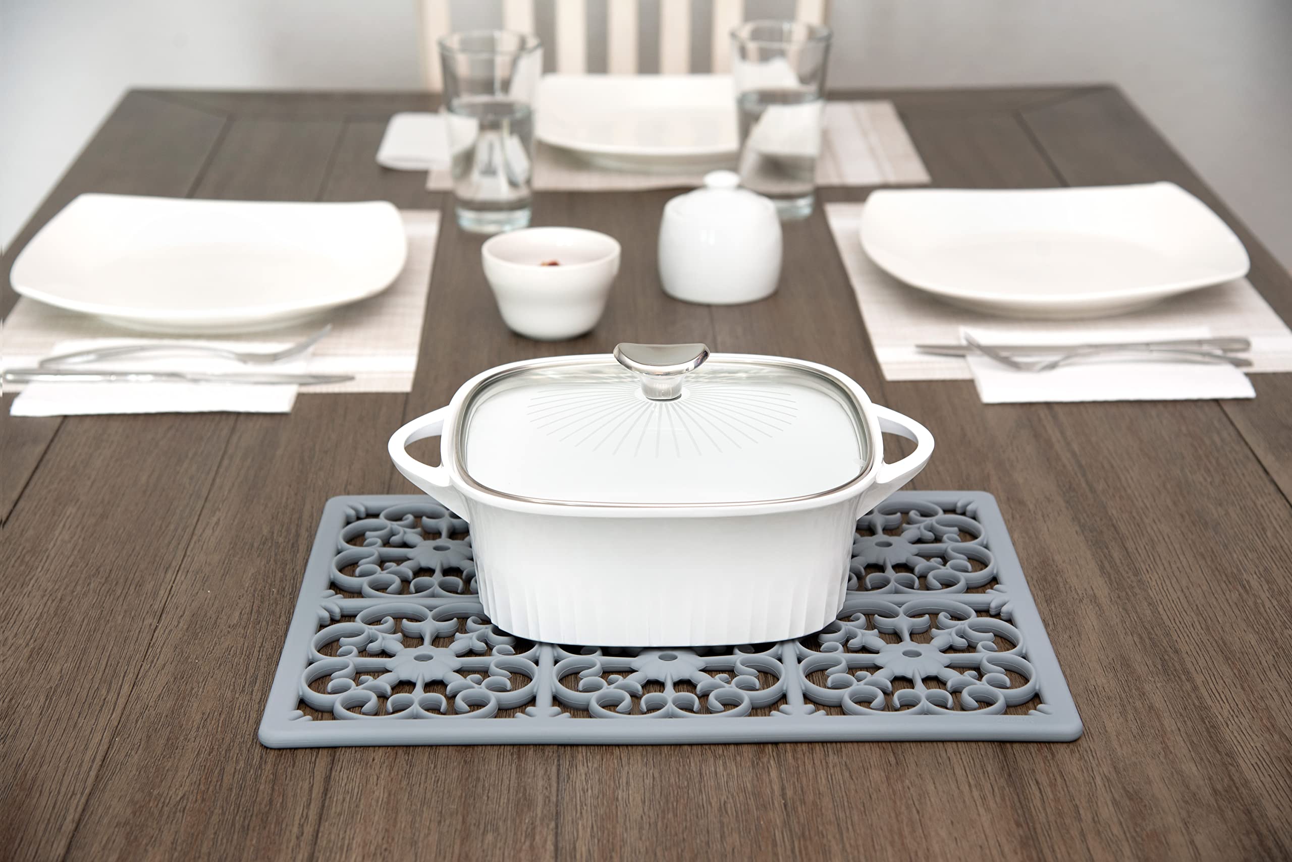 GASARÉ, Extra Large, Thick, Silicone Trivet for Hot Dishes, Pots, and Pans, Heat Resistant Mat for Countertop, Hot Pad for Kitchen, Easy to Clean, 16 x 12 x 3/8 Inches, Gray