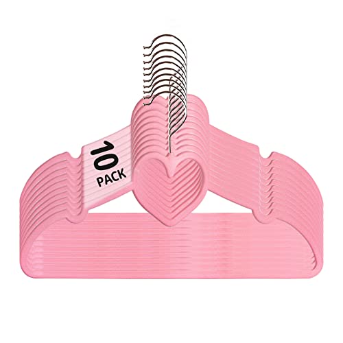 Plastic Hangers, Heavy Duty Clothes Hanger for Adults, Heart Hangers with 360 Degree Swivel Hook for Coat Jackets, Pants, Shirts, T-Shirts, Dresses Clothes Hanger (10 Pack - Pink)