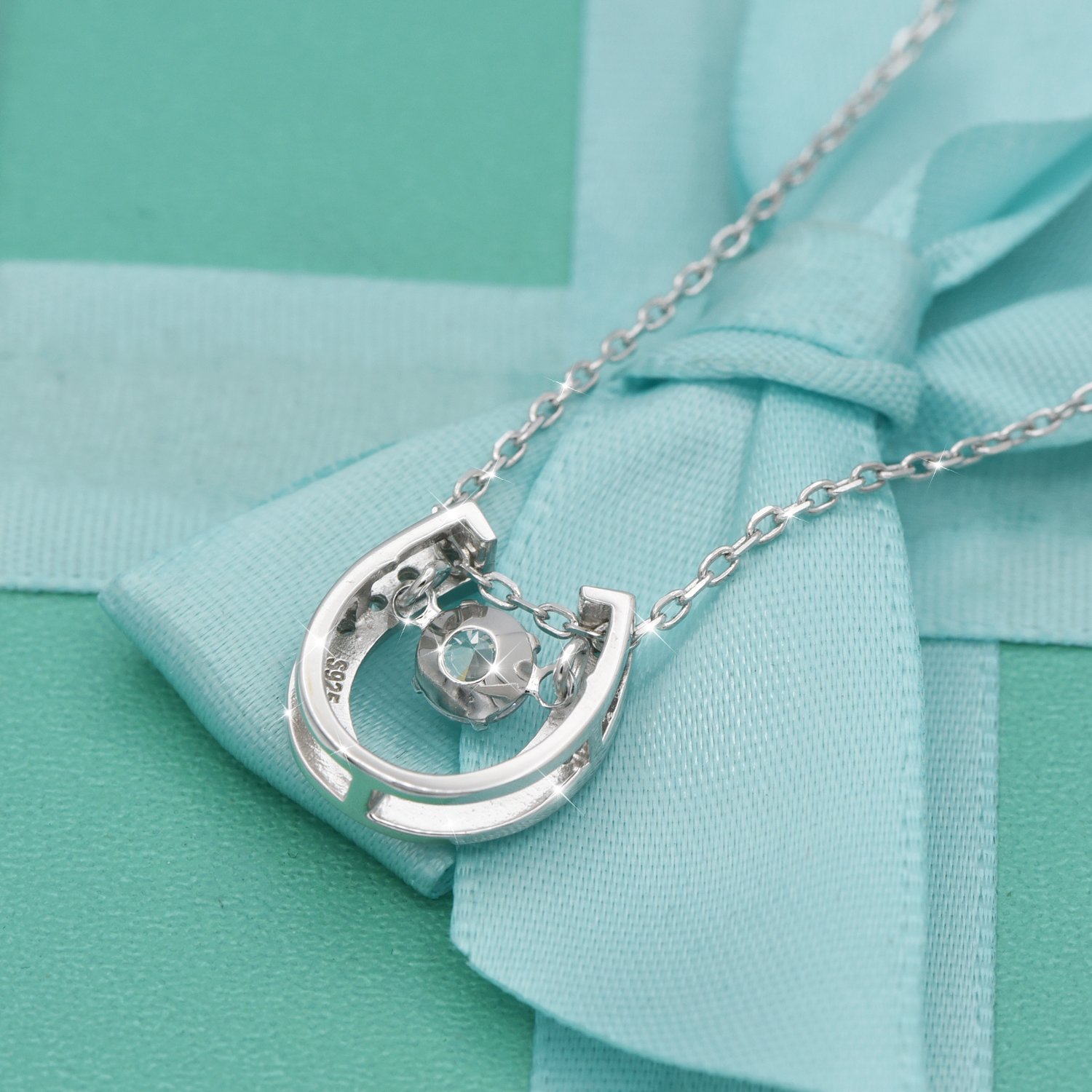 ACJNA 925 Sterling Silver Lucky Horseshoe with CZ Cute U Pendant Necklace Jewelry (U pendant Necklace)