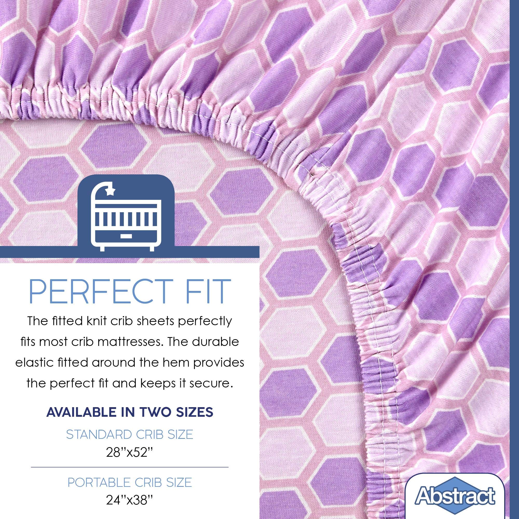 Fitted Crib Sheets for Portable Crib – Super Soft, 100% Jersey Cotton – 24” x 38” – for Boys and Girls, Fits Mini Mattresses - Covered Elastic Hem – Lavender Honeycomb– by Abstract